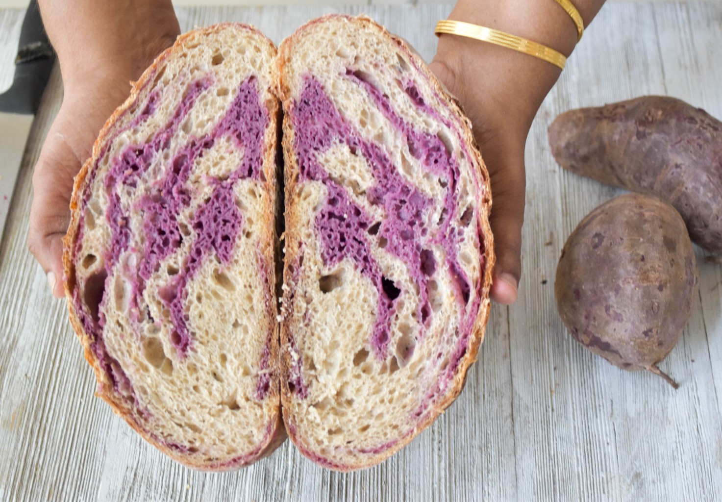 Marbled Purple Sweet Potato Sourdough Bread - Zesty South Indian Kitchen